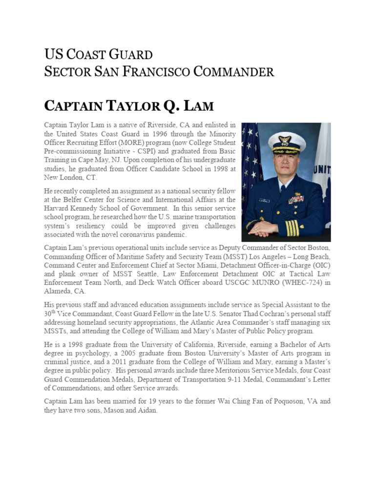 Captain Taylor Q Lam Biography | PDF