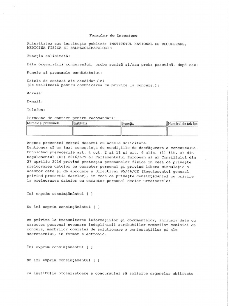 Formular de Inscriere La Concurs | PDF
