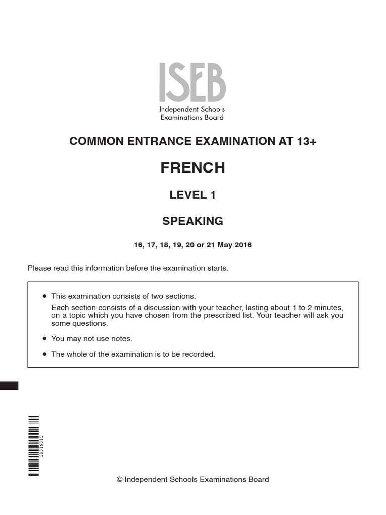13 French Level 1 Speaking Candidates | PDF