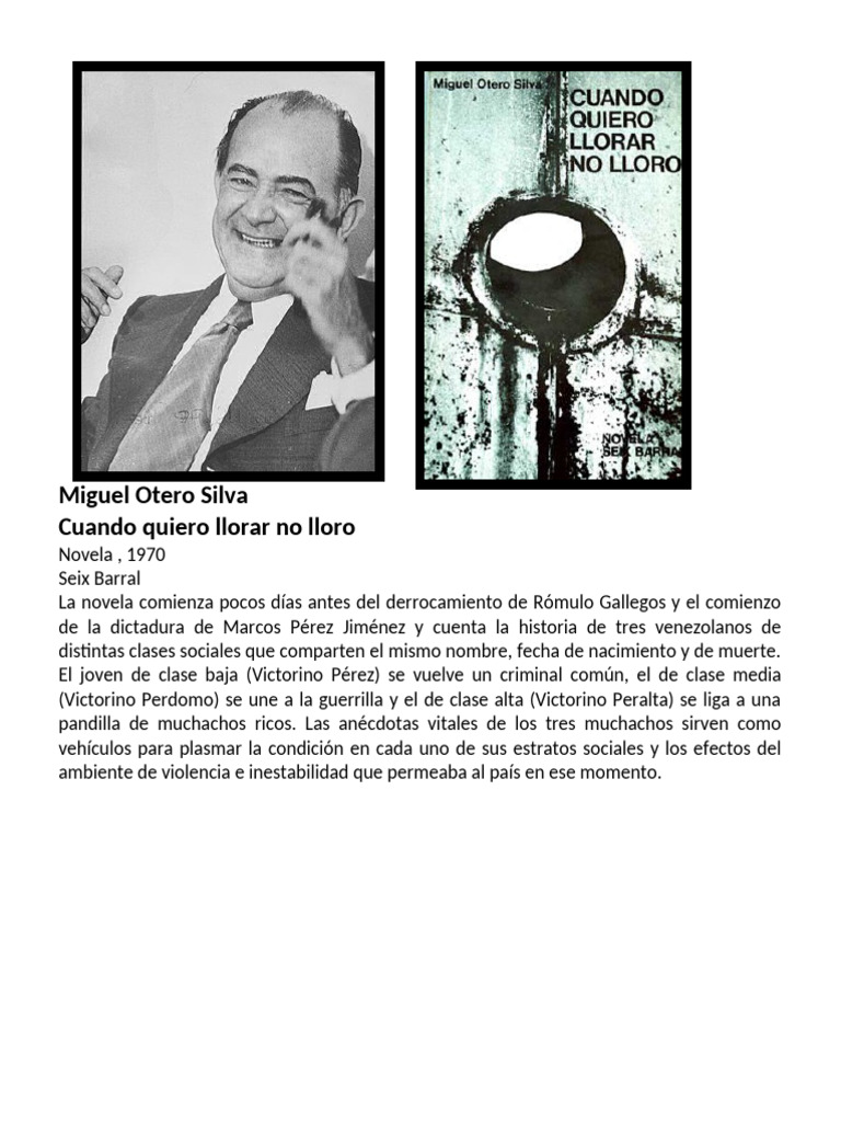 Cuando quiero llorar no lloro Miguel Otero Silva | PDF
