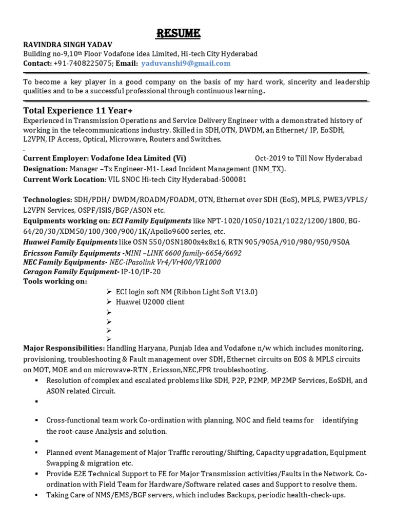 Ravindra Singh Yadav Resume | PDF | Network Protocols | Data Transmission