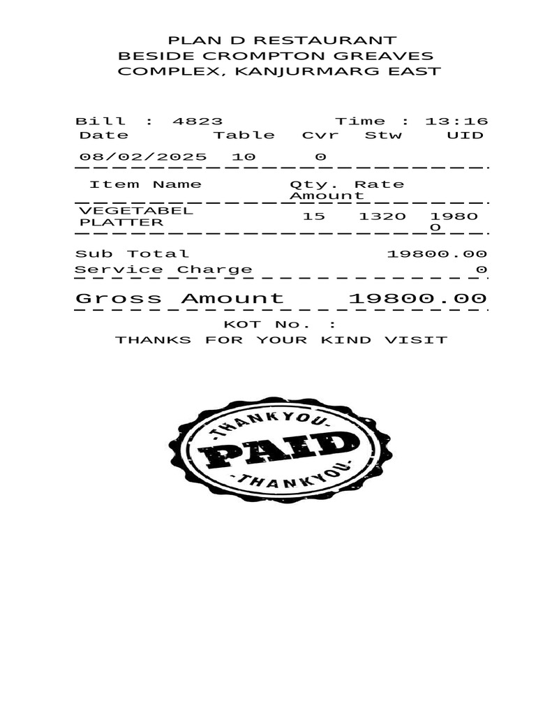 Restaurant Bill Sample | PDF