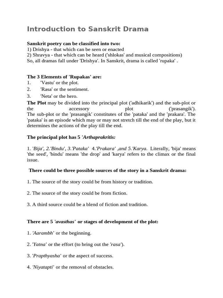 Key Features of Sanskrit Drama | PDF