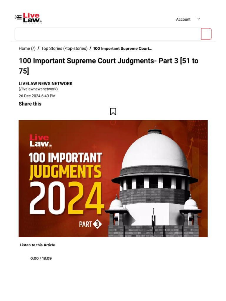 100 Important Supreme Court Judgments - Part 3 (51 To 75) | PDF ...
