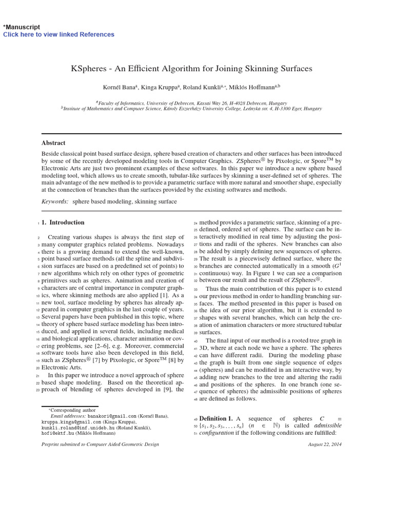 KSpheres - An Efficient Algorithm for Joining Skinning Surfaces | PDF ...
