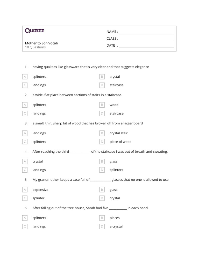 Mother To Son Vocab - 250206 - 202202 | PDF