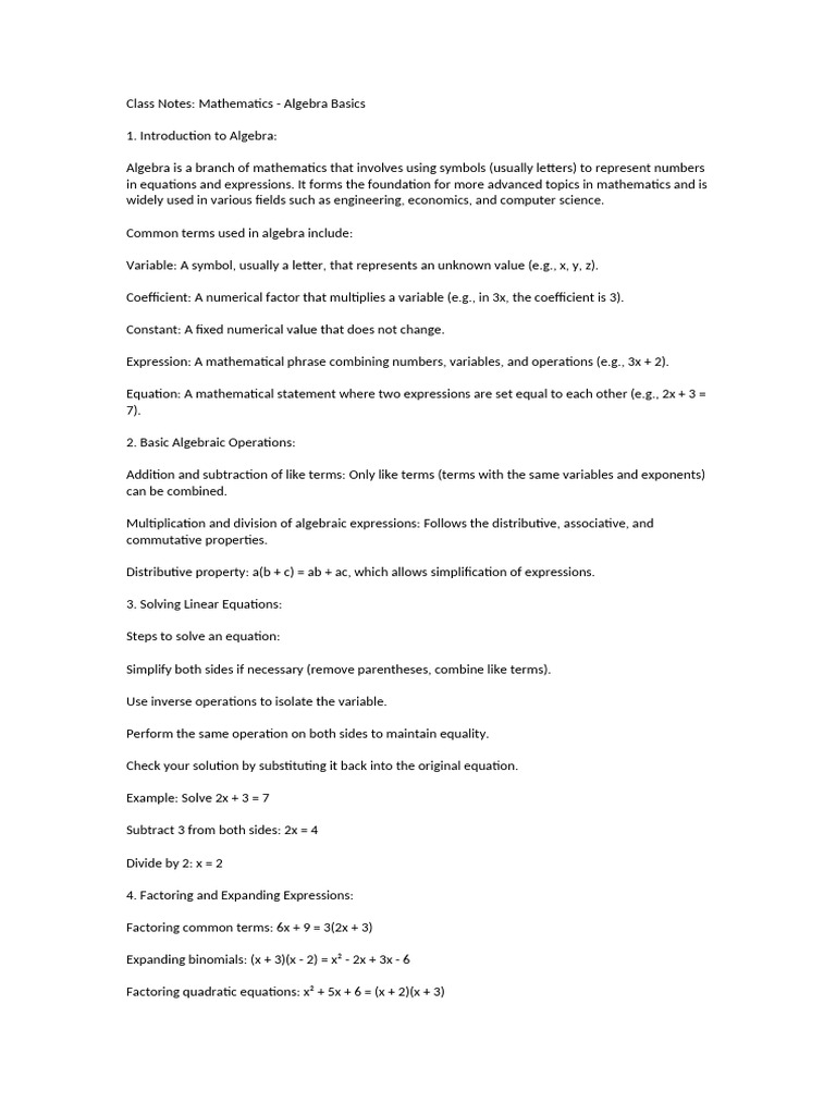 Basic Explanation of Algebra | PDF