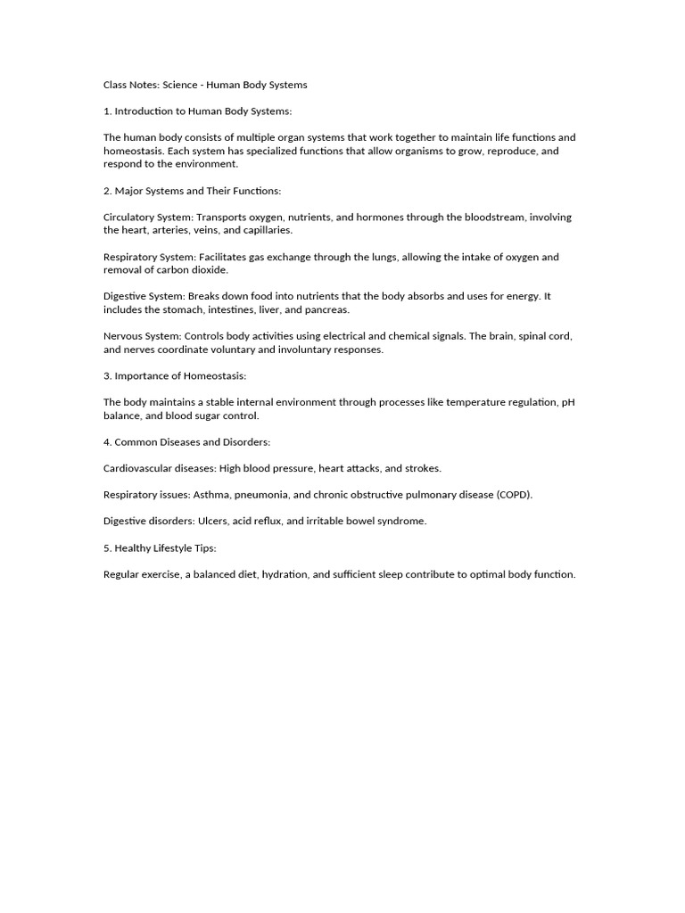 Basic Explanation of Human Body System | PDF