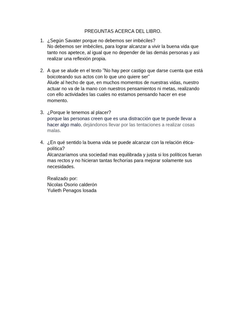 Preguntas Acerca Del Libro | PDF