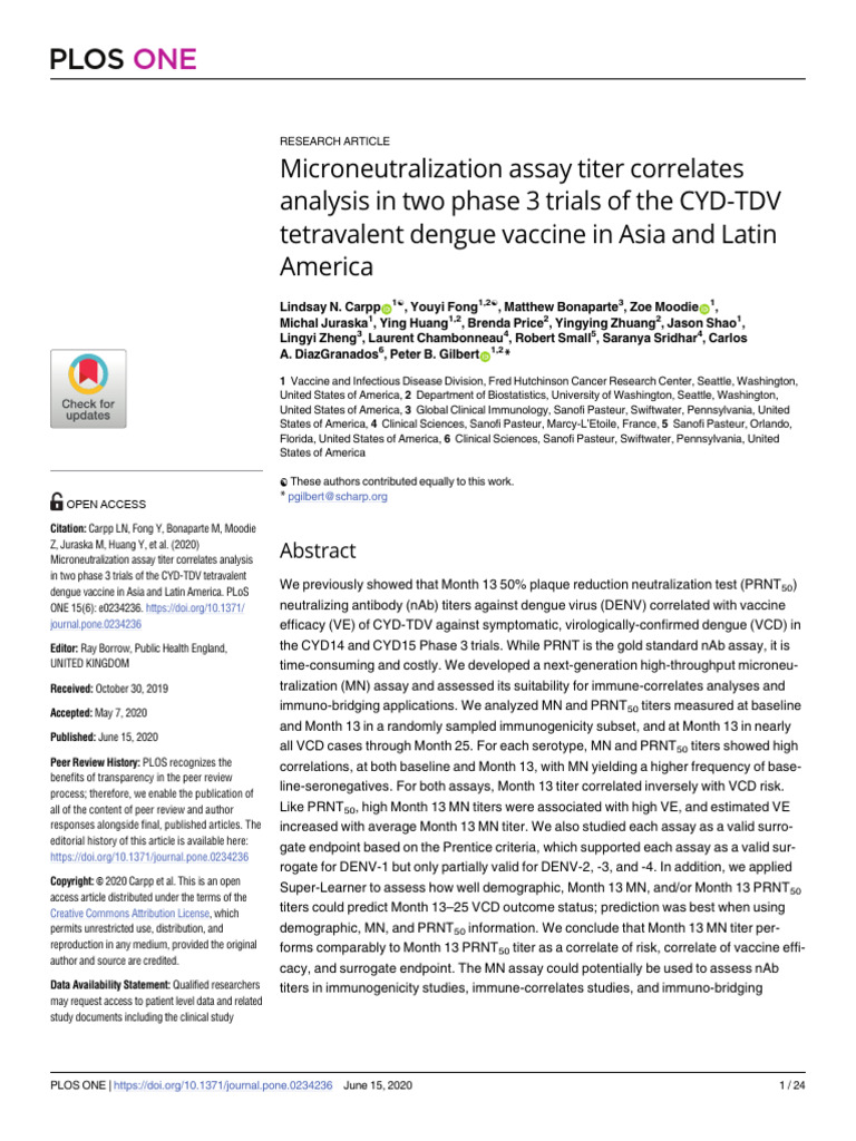 Microneutralization assay titer correlates analysis in two phase 3 ...
