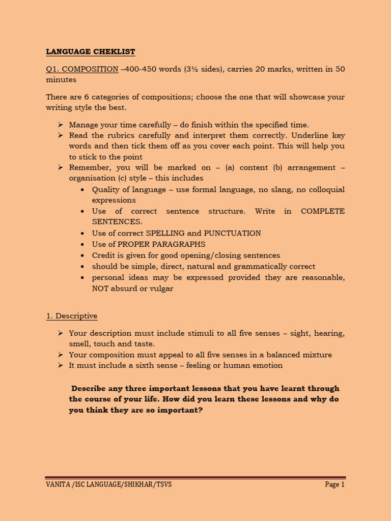 Types of English Compositions Guide | PDF | Essays | Senses