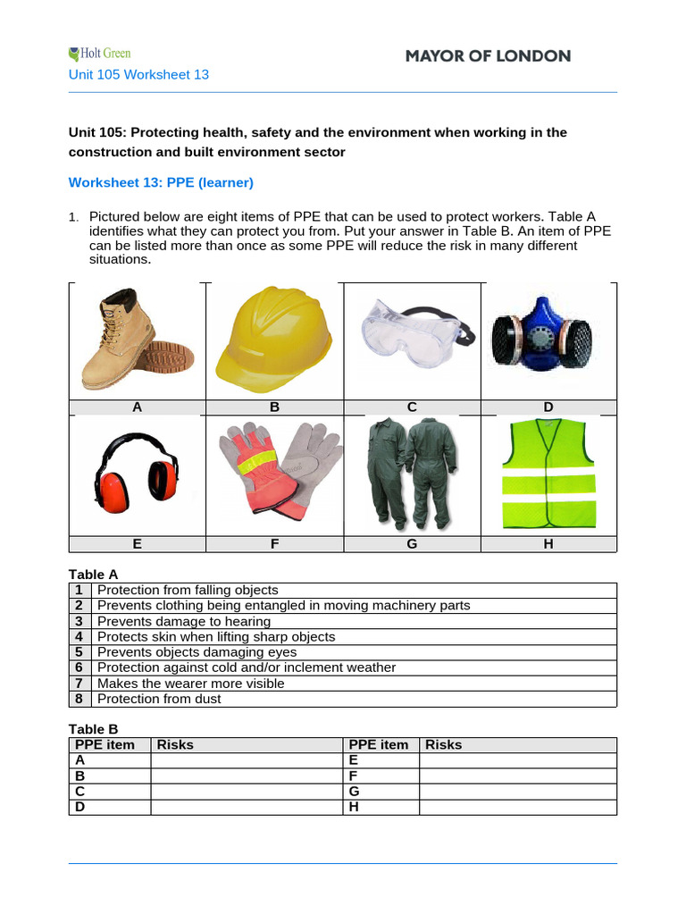 Unit 18 - Ws - 13 - PPE - Learner Sheet | PDF