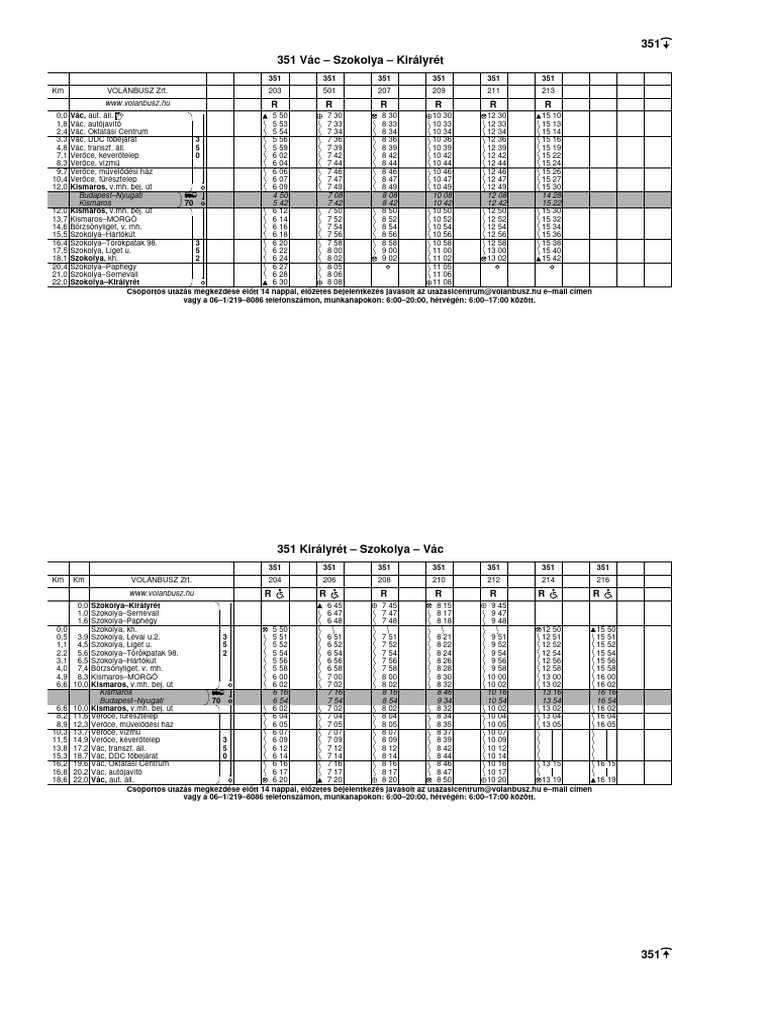 351 Vác - Szokolya - Királyrét 351: R R R R R R | PDF