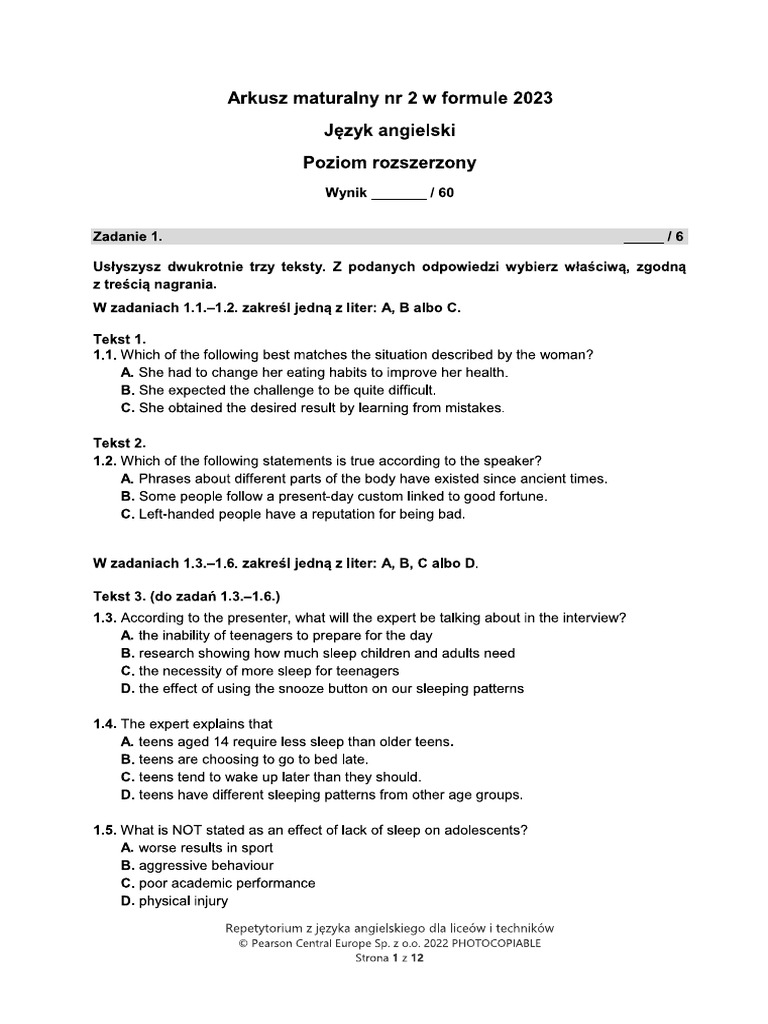 Matura Rozszerzona Arkusz 2 | PDF