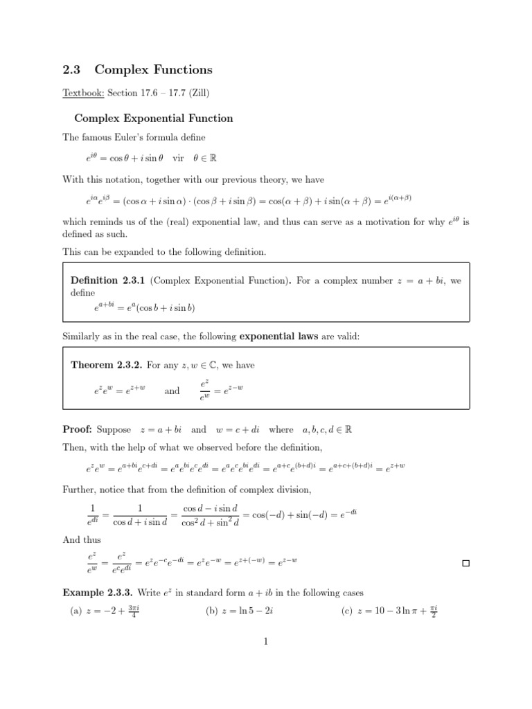 Complex Functions for Math Students | PDF | Exponential Function | Function (Mathematics)