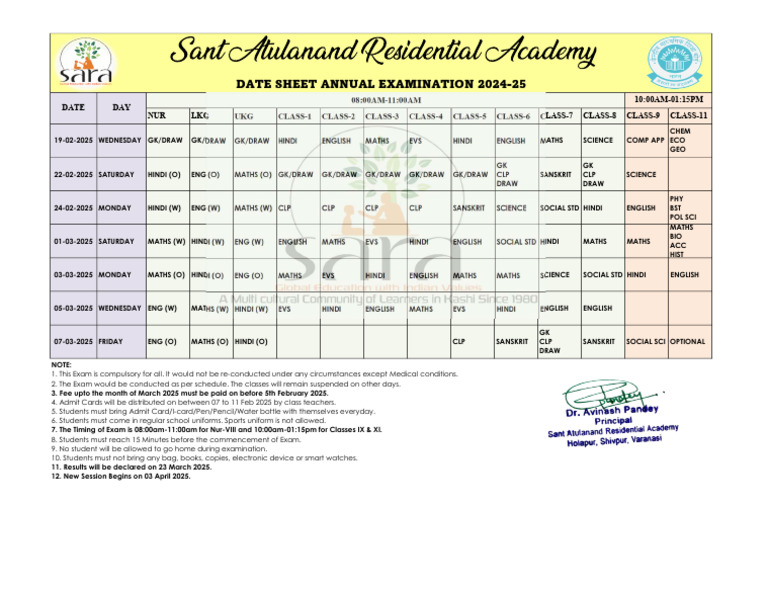 Annual Exam Date Sheet 2024-25 | PDF