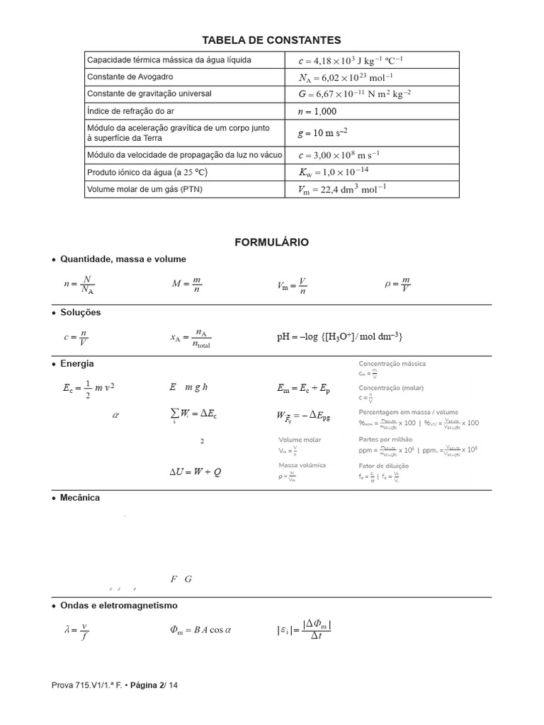 Tabela de constante e TP exame FQA (1) (1) (1) (1) | PDF | Química ...