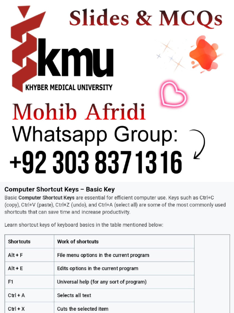 Computer Short Cut Key .Mohib Afridi | PDF