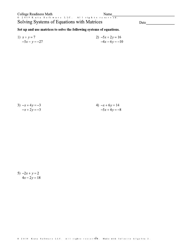 Simultaneous Equations Matrix Method 2 | PDF