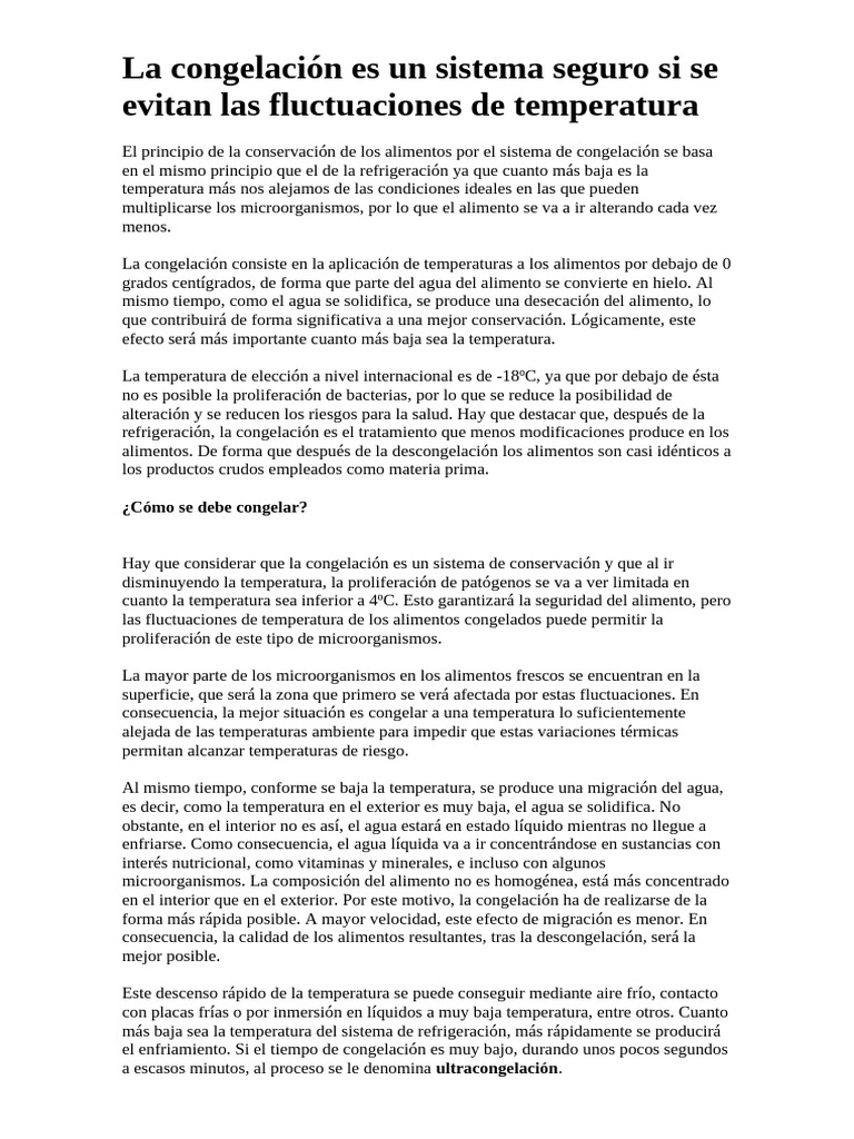 3-La Congelación Es Un Sistema Seguro Si Se Evitan Las Fluctuaciones de ...