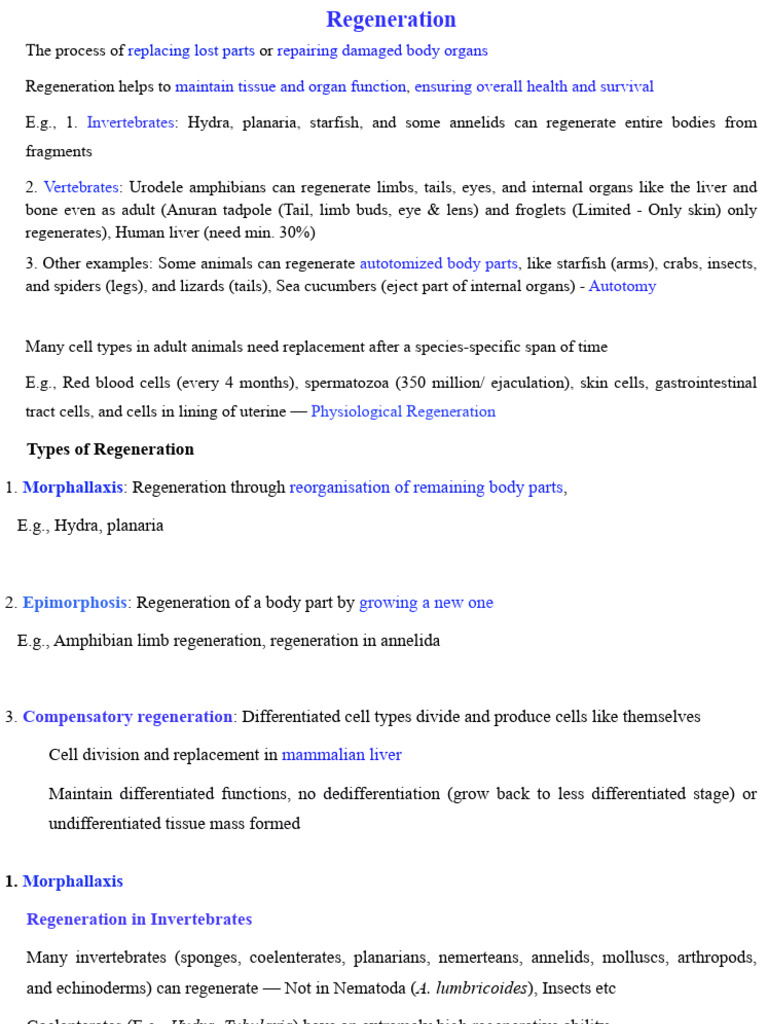 Regeneration & types | PDF | Regeneration (Biology) | Biology