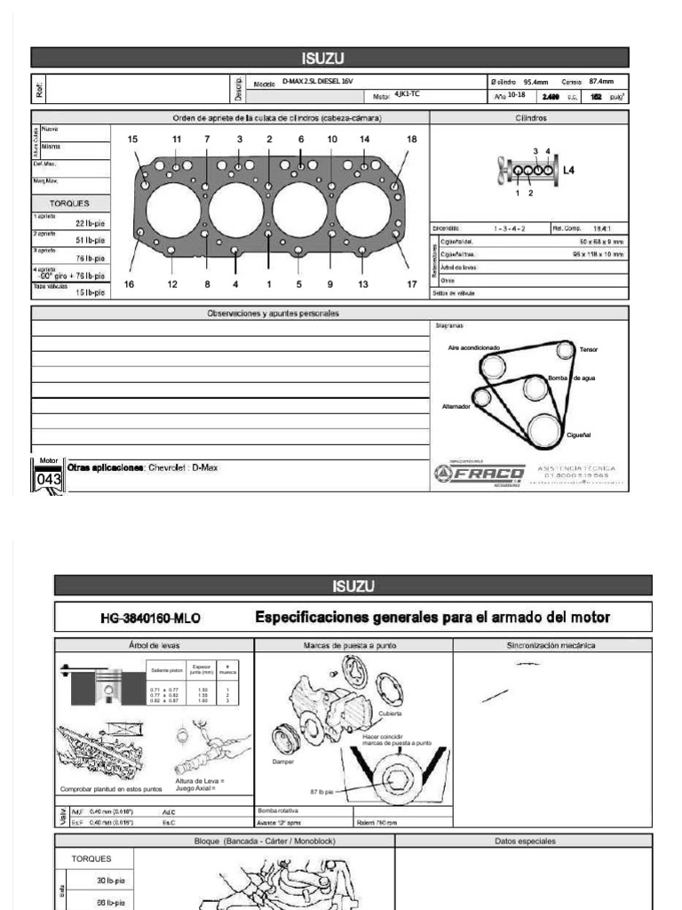 PDF Borrador Isuzu 4jk1 Ficha - Compress | PDF | Pistón | Ingeniería mecánica