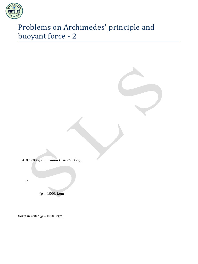AS Physics: Buoyancy Problems | PDF | Buoyancy | Density