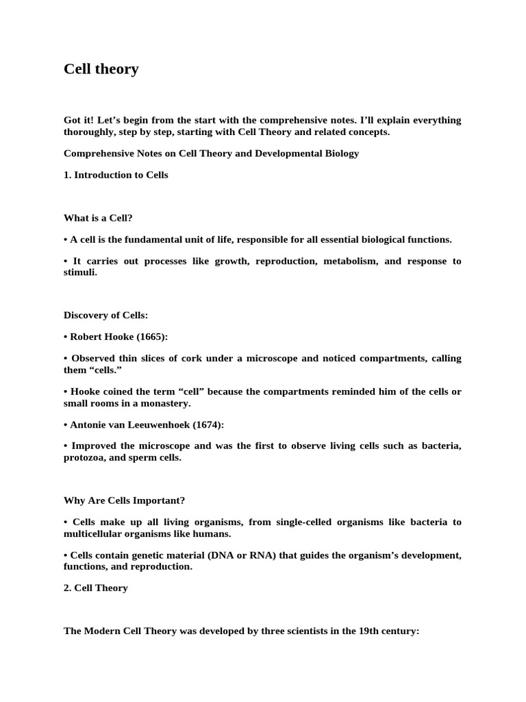 Cell Theory | PDF | Cellular Differentiation | Cell Potency