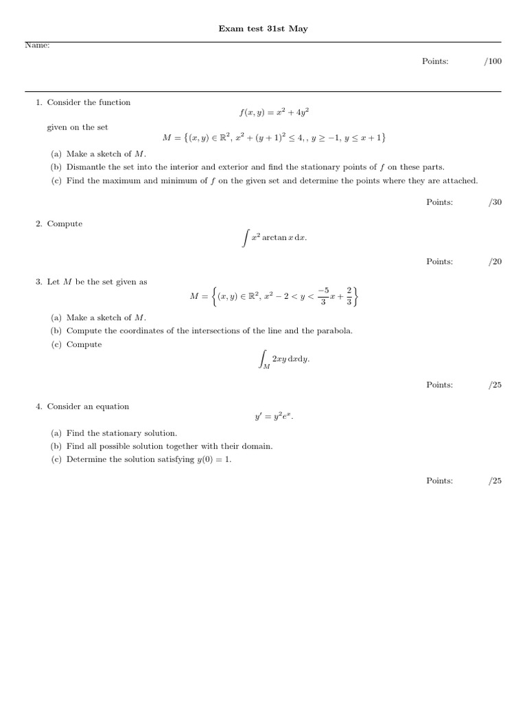 Calculus Exam: Functions & Integrals | PDF