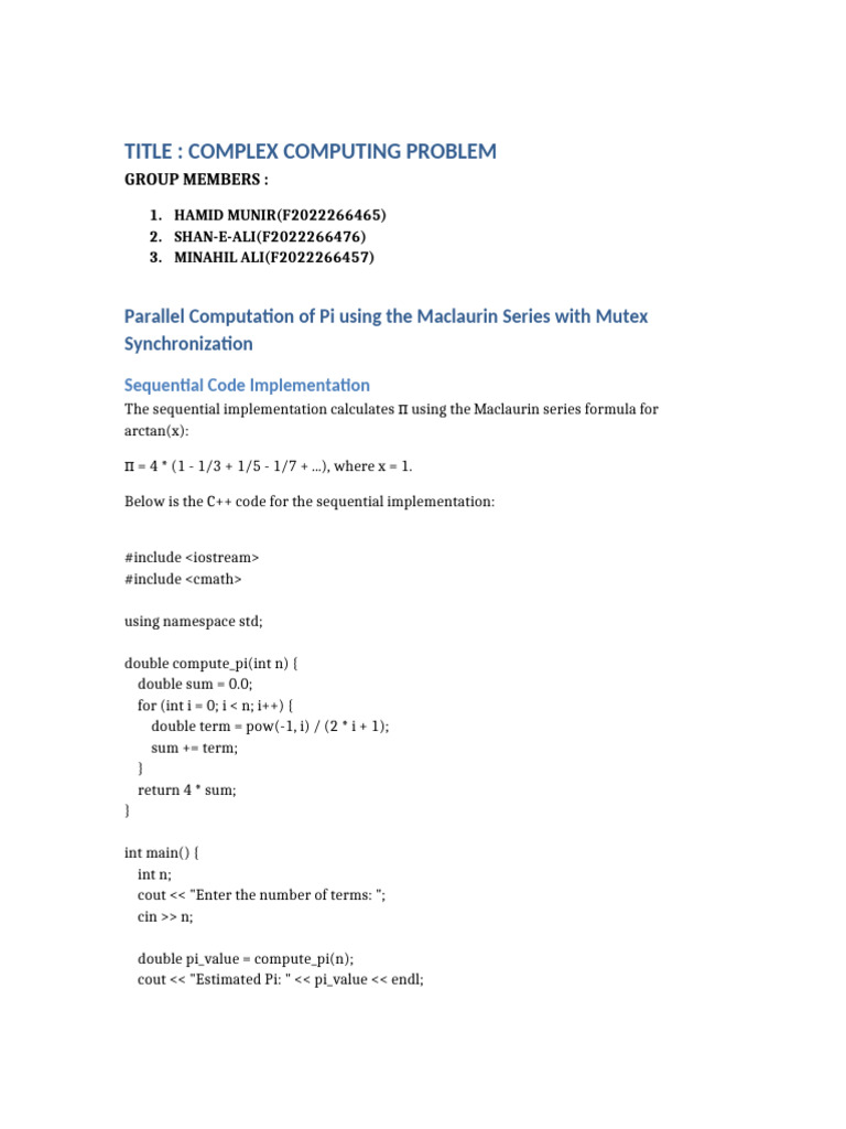 Parallel Computation Of Pi Pdf Thread Computing Parallel Computing