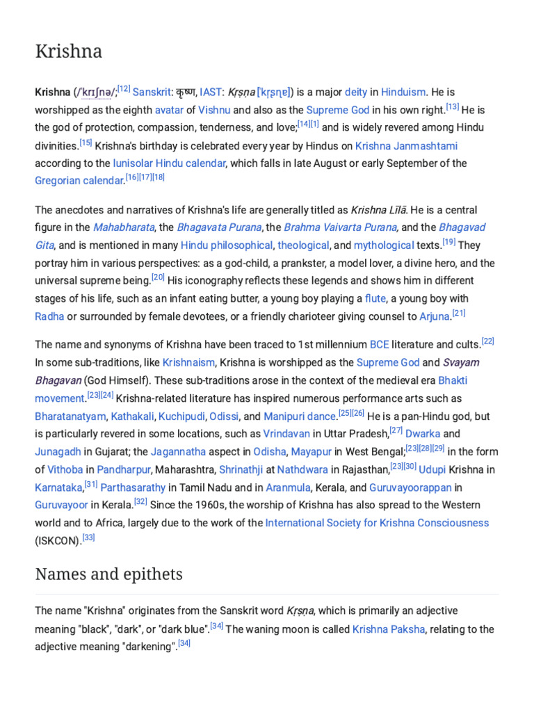 Krishna - Wikipedia | PDF | Krishna | Hinduism