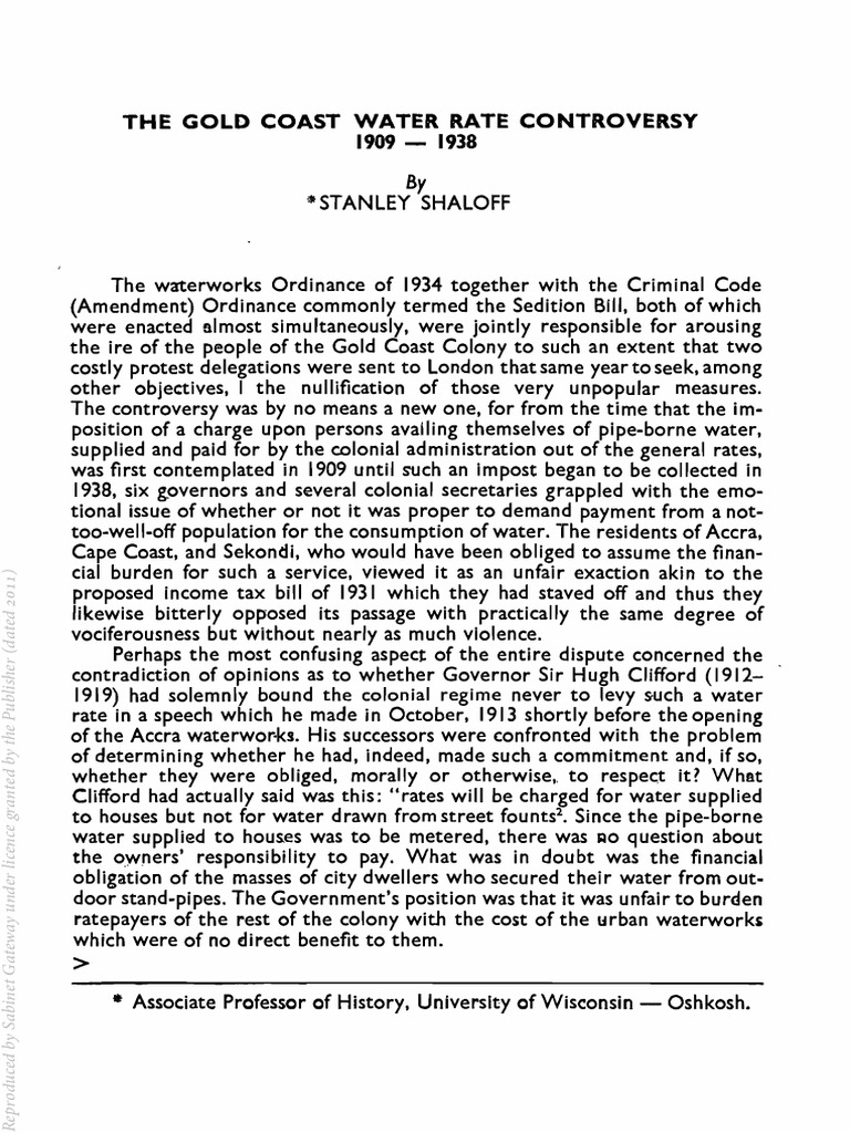 Shaloff 1972 The Gold Coast Water Rate Controversy 1909 1938 | PDF ...