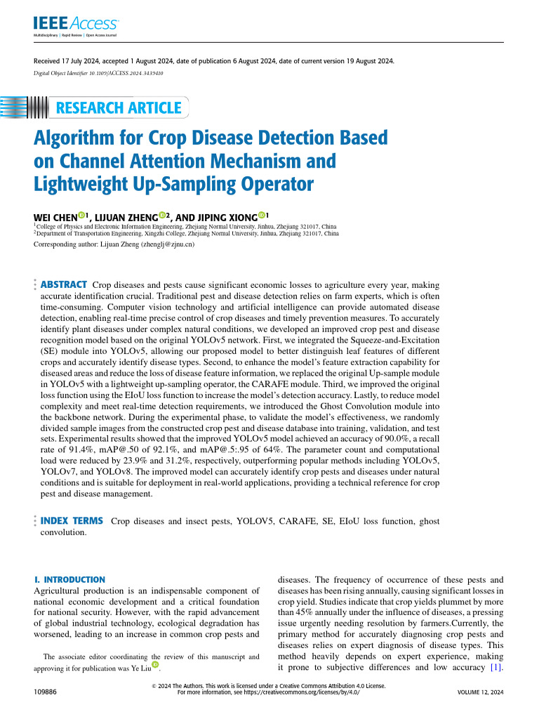 Algorithm For Crop Disease Detection Based On Channel Attention Mechanism and Lightweight Up ...