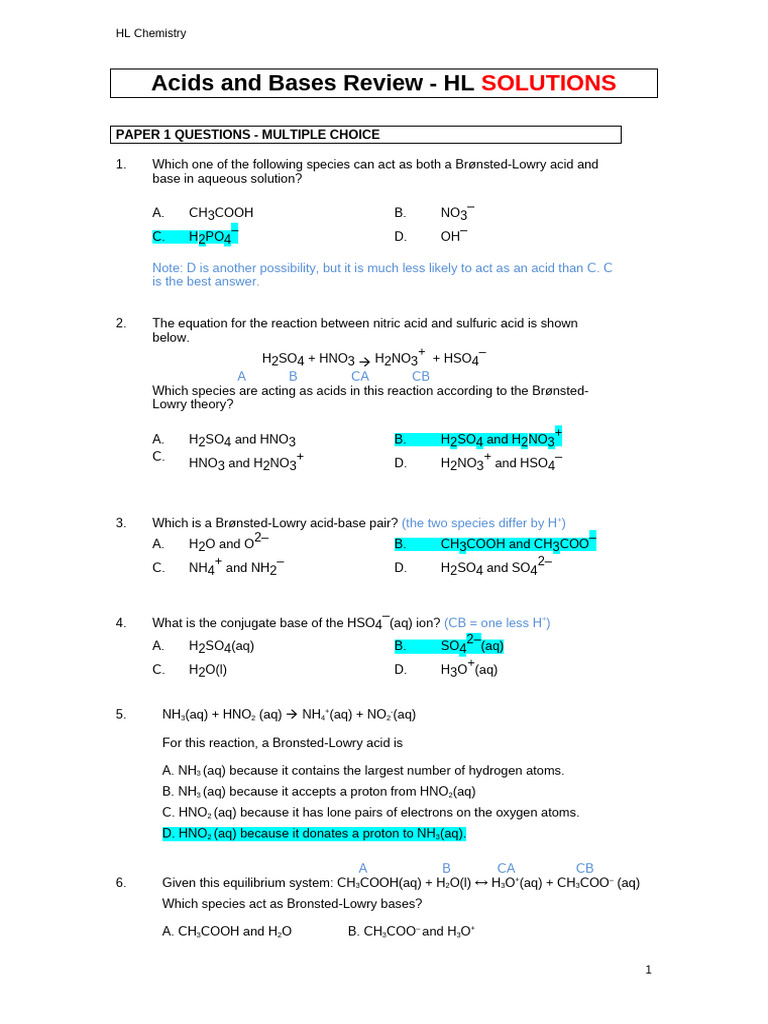 Net Ionic Equations for Acids in Water | PDF | Acid | Ph