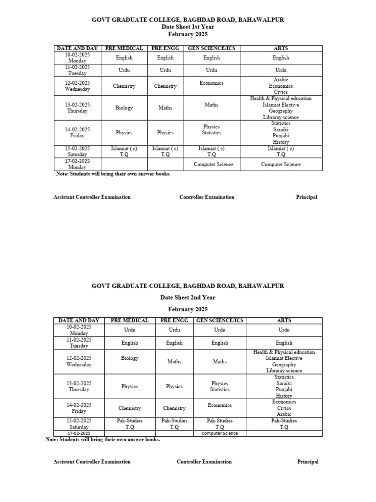 Date Sheet Feb 2025(1) (2) | PDF