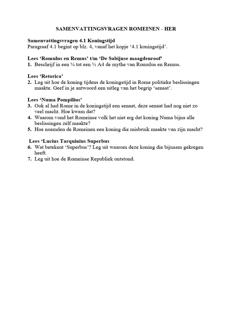 Samenvattingsvragen Romeinen HER | PDF