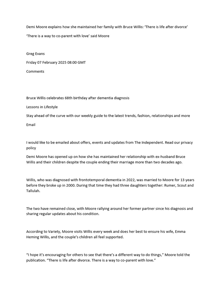 Demi Moore Explains How She Maintained Her Family With Bruce Willis | PDF