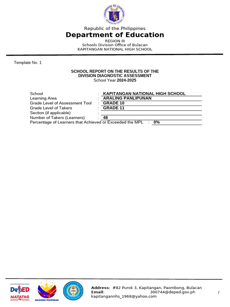 Dda Template 1 Ap Grade 10 Kapitangan NHS | PDF