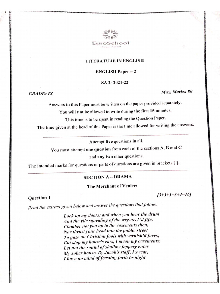 Class IX Literature Sa-Ii | PDF