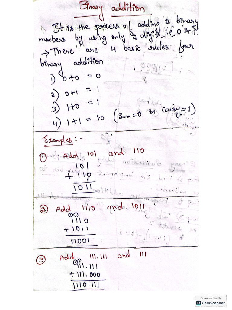 Binary Addition And Subtraction Notes Pdf