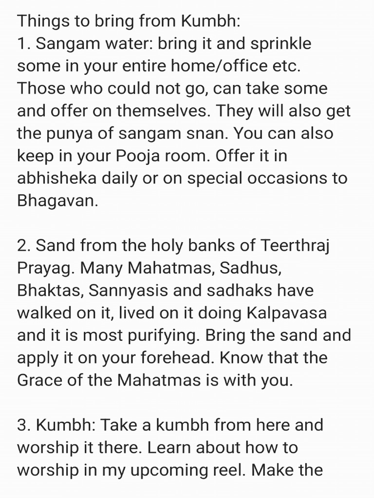 Things To Bring From Kumbh | PDF