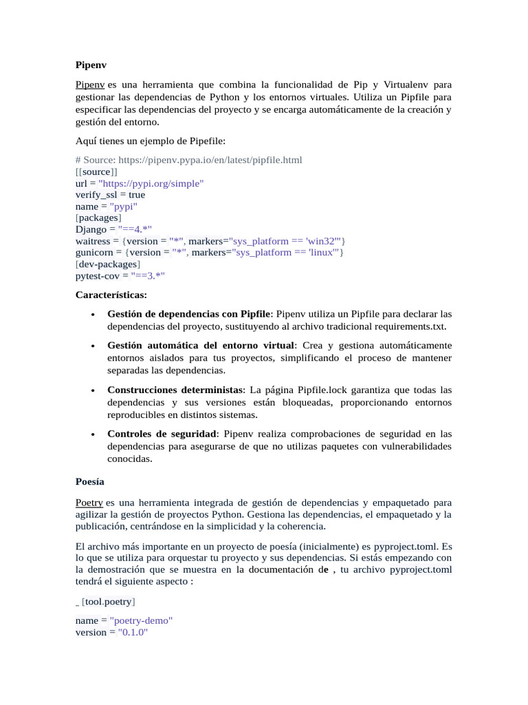 Comparativa de Pipenv y Poetry en Python | PDF | Ciencias de la Computación | Desarrollo de software
