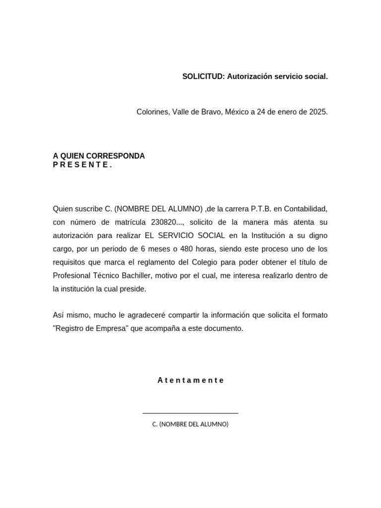Solicitud para Presentar Servicio Social | PDF