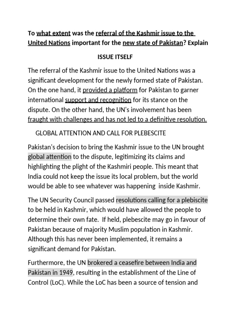 Impact of UN on Pakistan's Kashmir Issue | PDF | Pakistan | United Nations