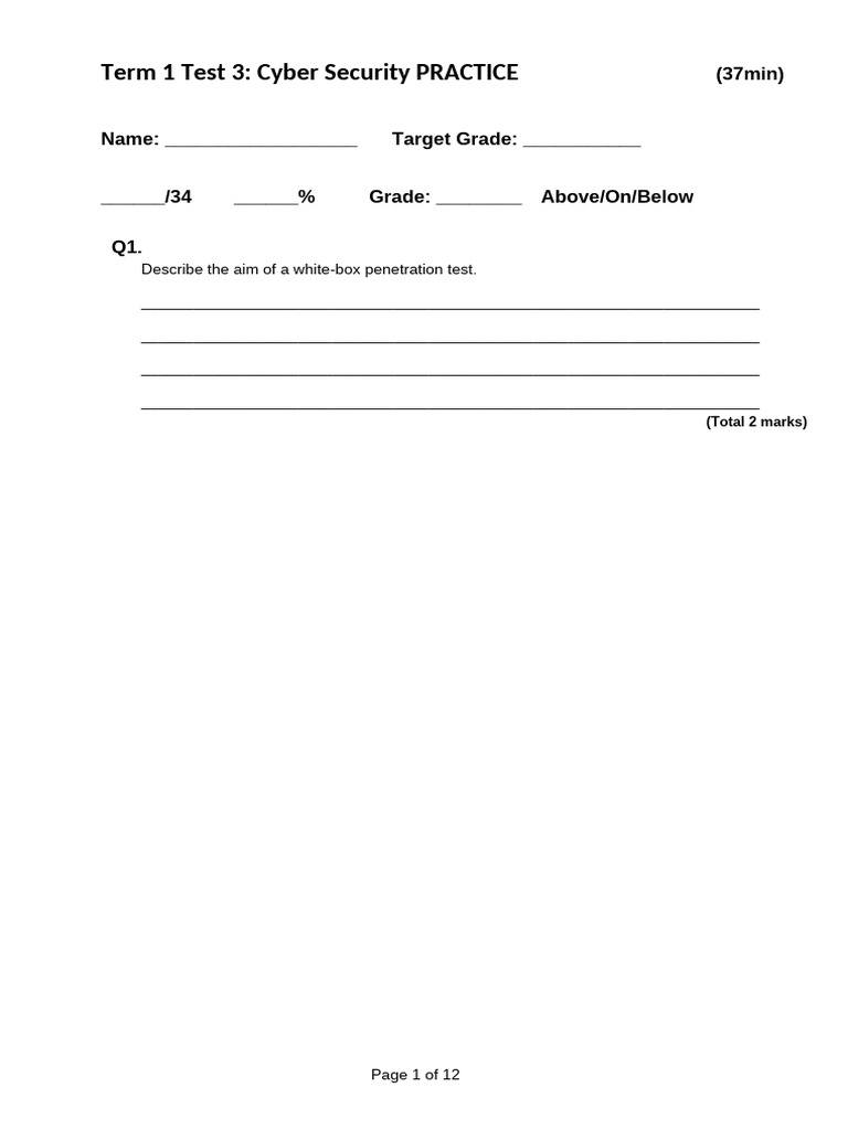 Term 1 Test 3 Cyber Security PRACTICE PPQ&MS | PDF | Malware ...
