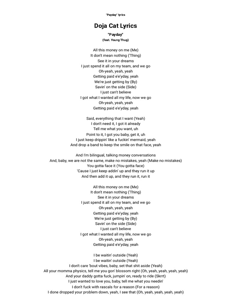 Doja Cat - Payday Lyrics | PDF