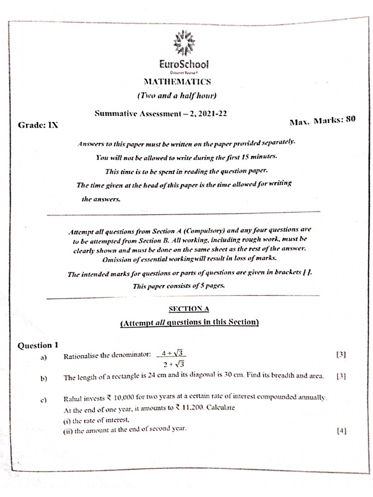 Class IX Mathematics Sa-Ii | PDF