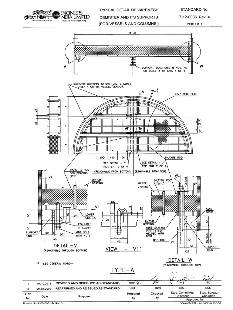 7-12-0036 Rev4 - Typical Details of Wiremesh Demister and Its Supports | PDF | Corrosion | Steel