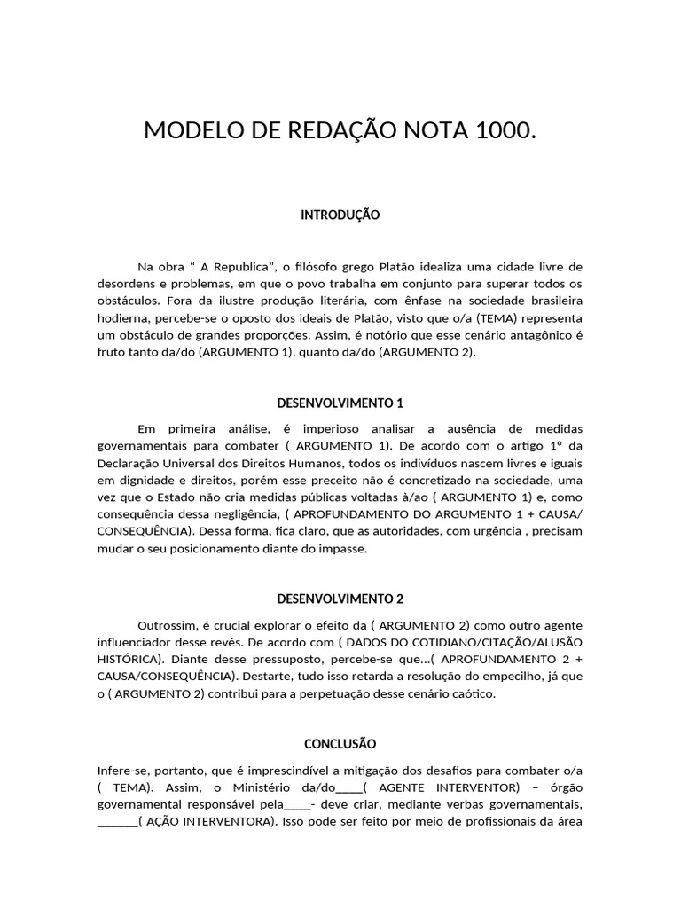 Redação Nota 1000: A República e Desafios | PDF
