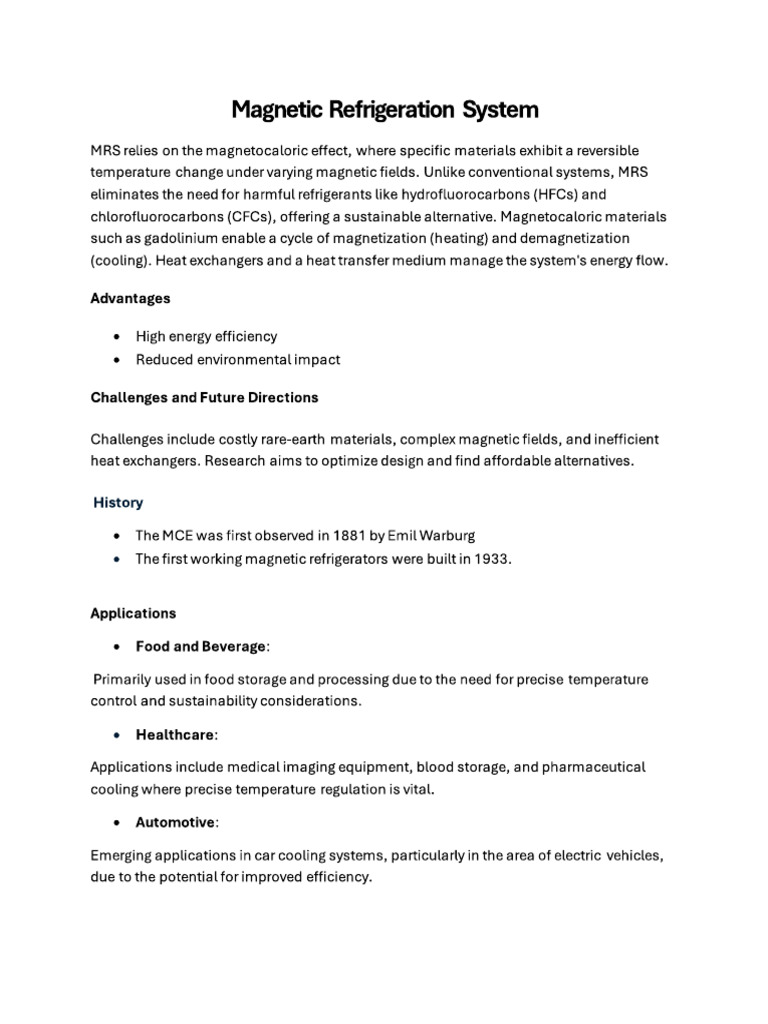 Magnetic Refrigeration System | PDF